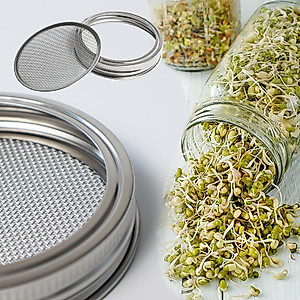 4 Pack Mesh Strainer Jar Stainless Steel Sprouting Jars Mason Wide Mouth Canning Lids for Growing Bean, Seeds and Salad
