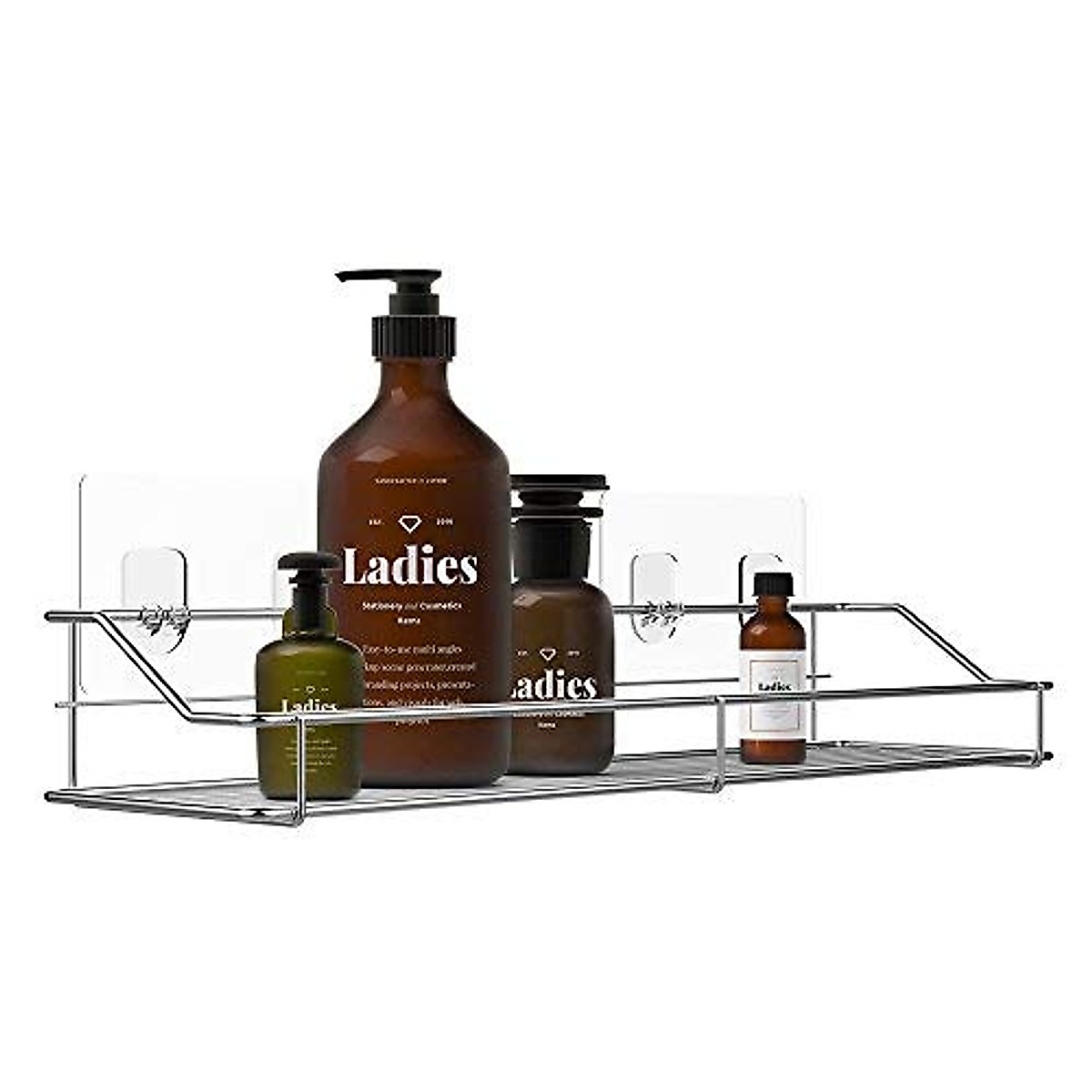Orimade Bathroom Shelf Organizer Shower Caddy Storage Kitchen Rack with Traceless Transparent Adhesive No Drilling SUS304 Stainless Steel, 15 inch