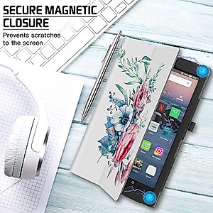 Vori Case for Amazon Fire HD 10 Tablet (9th/7th/5th Generation,2019/2017/2015 Release) - Premium PU Leather Slim Fit Smart Stand Cover with Auto Wake/Sleep for Fire HD 10.1" Tablet, Peony