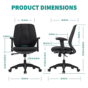 Ergonomic Office Chair, Home Office Work Chairs with Lumbar Support and Adjustable Arms, Swivel Computer Task Chairs with PA Wheels, Removable and Washable Fabric Backrest Cover, Tilt Function Chairs