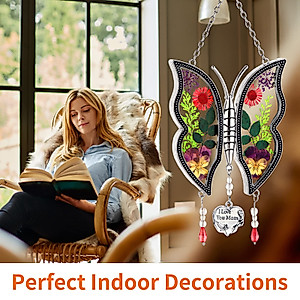 Gift for Mom Butterfly Suncatcher Mom Birthday gift I Love You Mom, Real flower glass handmade Mom Garden window decoration Mom Mother's Day Valentine's Day Birthday