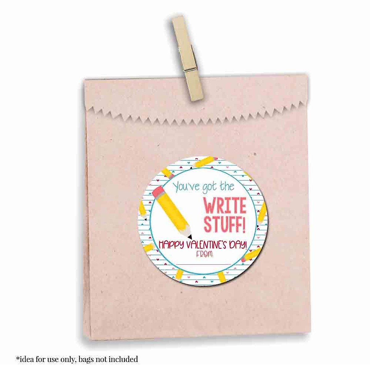 You've Got The Right Stuff Pencil Themed Valentine Party Favor Sticker Labels for Kids, 40 2" Party Circle Stickers by AmandaCreation, Great for Classroom Valentines, Envelope Seals, Gifts, Treats