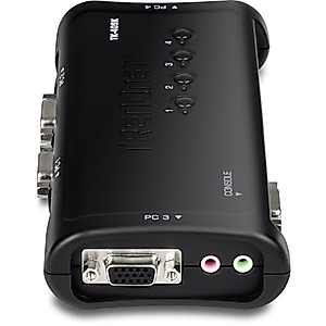 TRENDnet 4-Port USB KVM Switch with Audio, Control Up to 4 Computers, Windows, Linux, Mac OS Compliant, 2048 x 1526 VGA Resolution, Plug and Play, USB Powered, KVM Cables Included, Black, TK-409K