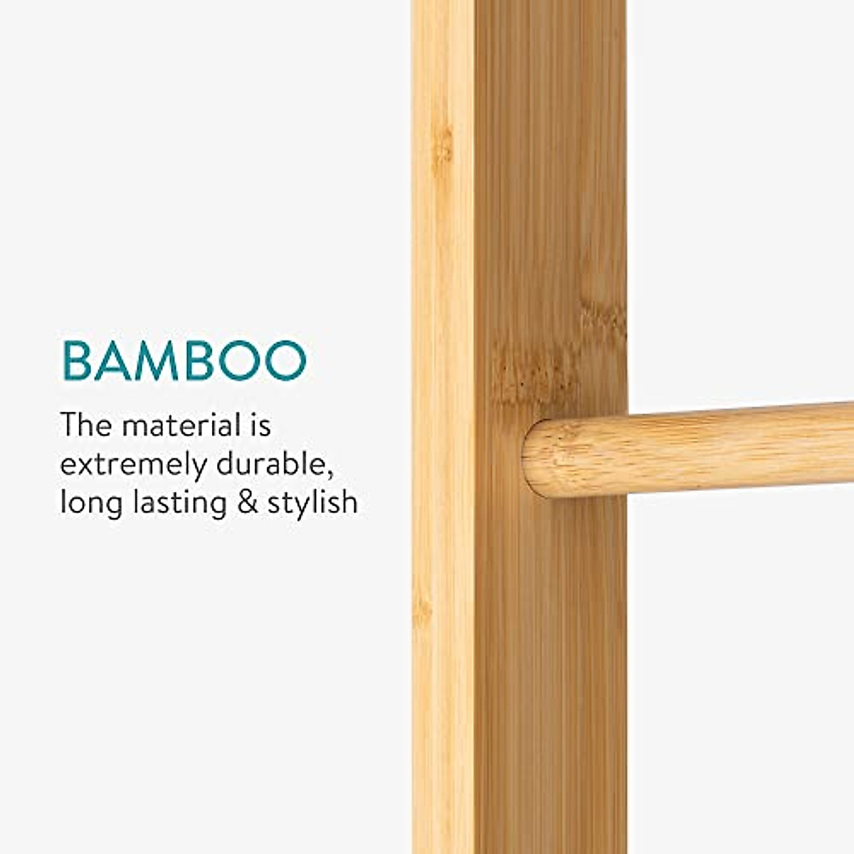 Navaris Bamboo Towel Ladder - Wood Rack for Towels, Clothes, Blankets - Wall Leaning Wooden Rack for Bathroom, Bedroom - 4-Tier Towel Holder Stand