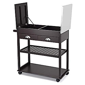 Giantex Kitchen Trolley Cart Rolling Island Cart w/Stainless Steel Flip Top Cutting Table 2 Drawers 2 Shelves Multipurpose Storage Cart Microwave Cart with Towel Rack and Casters (Brown)