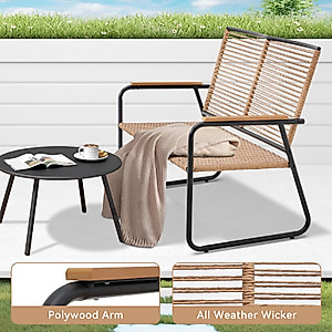 C-Hopetree Metal Outdoor Loveseat Bench for Outside Patio Porch, Natural All Weather Twisted Wicker Twinseat Chair