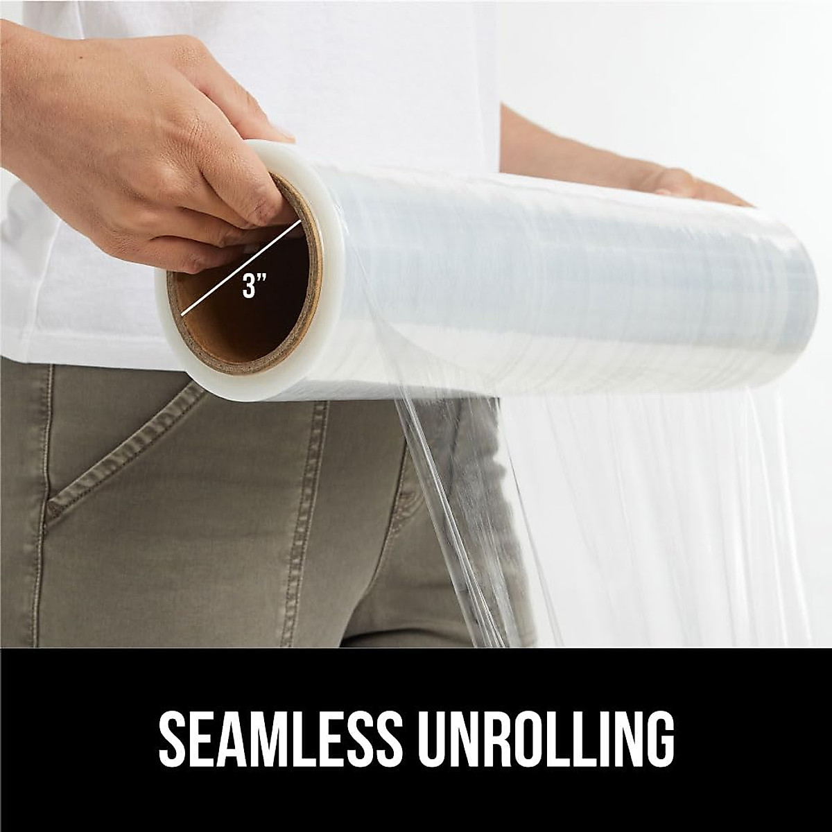 Gorilla Grip 500% Stretch Film Heavy Duty Plastic, 1200ft Shrink Wrap Roll 17" Puncture Resistant, Industrial Strength for Shipping, Pallet Storing, Moving, Packing Furniture Protection 1 Pack Clear