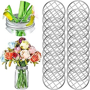 Flower Mason Jar Flower Lid Floral Frog Vase Insert Canning Jar Insert Mason Jar Lid with Square Grids for Regular Mouth Mason Canning Jars(18 Set,70mm)