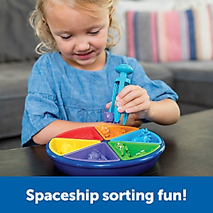 Learning Resources Oodles of Aliens Sorting Saucer, Fine Motor Skills, Counting and Sorting Toys, Preschool Games, Educational Toys, 48 Pieces, Ages 4+