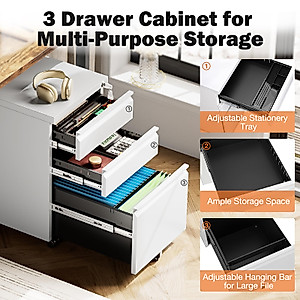 Sweetcrispy File Cabinet - 3 Drawer File Cabinet with Lock, Mobile Rolling File Cabinet, Under Desk File Cabinet with Pre-Assembled, Metal Small File Cabinet for Home Office