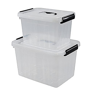 Bblina 2 Packs Clear Storage Boxes with Lids, 12 Quarts & 6 Quarts Plastic Latching Bins Totes