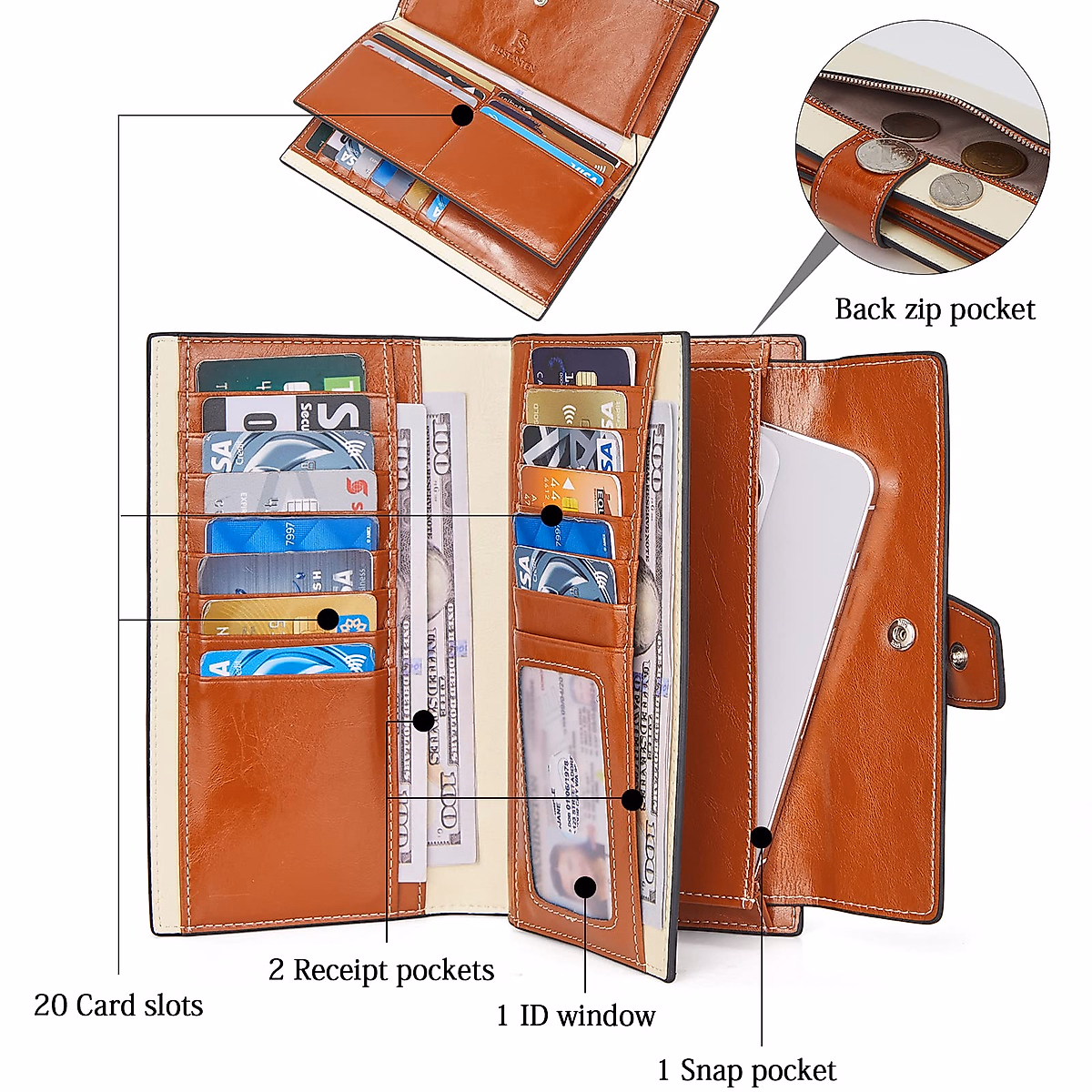 BOSTANTEN Womens Leather Wallets RFID Bundle Leather Laptop Backpack