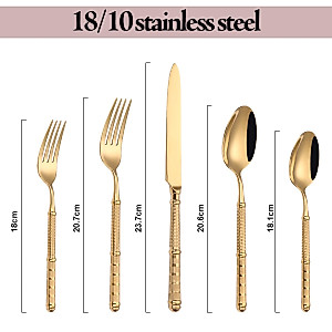 BLEWAR 5-Piece Vintage Gold-Plated Silverware Set for 1 - Elegant Flatware Cutlery Set 18/10 Stainless Steel Tableware Kitchen Utensil Dinnerware Set