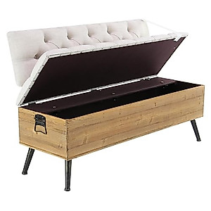 Deco 79 Wood Room Storage Bench Entryway Bench with Cream Tufted Seat and Back, Bench 48" x 20" x 30", White