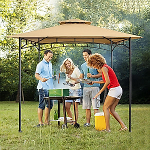 HETTRICK Gazebo Replacement Canopy 5x8 Shelter Double Tiered BBQ Cover Grill Shelter for Shop Garden Patio Model L-GG001PST-F (Beige)