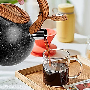 Foedo Tea Kettle, 2.7 Quart Whistling Tea Kettle Stovetop, Tea Pots for Stove Top Food Grade Stainless Steel with Wood Pattern Handle, Grey Teapot