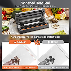 Anybear Vacuum Sealer Machine, 90kPa 120W Wide Seal All-IN-1 Powerful Food Storage, Build-in Cutter | Bags Storage | Digital Countdown Display | 2 Bag Rolls and 5pcs Pre-cut Bags (Gray)