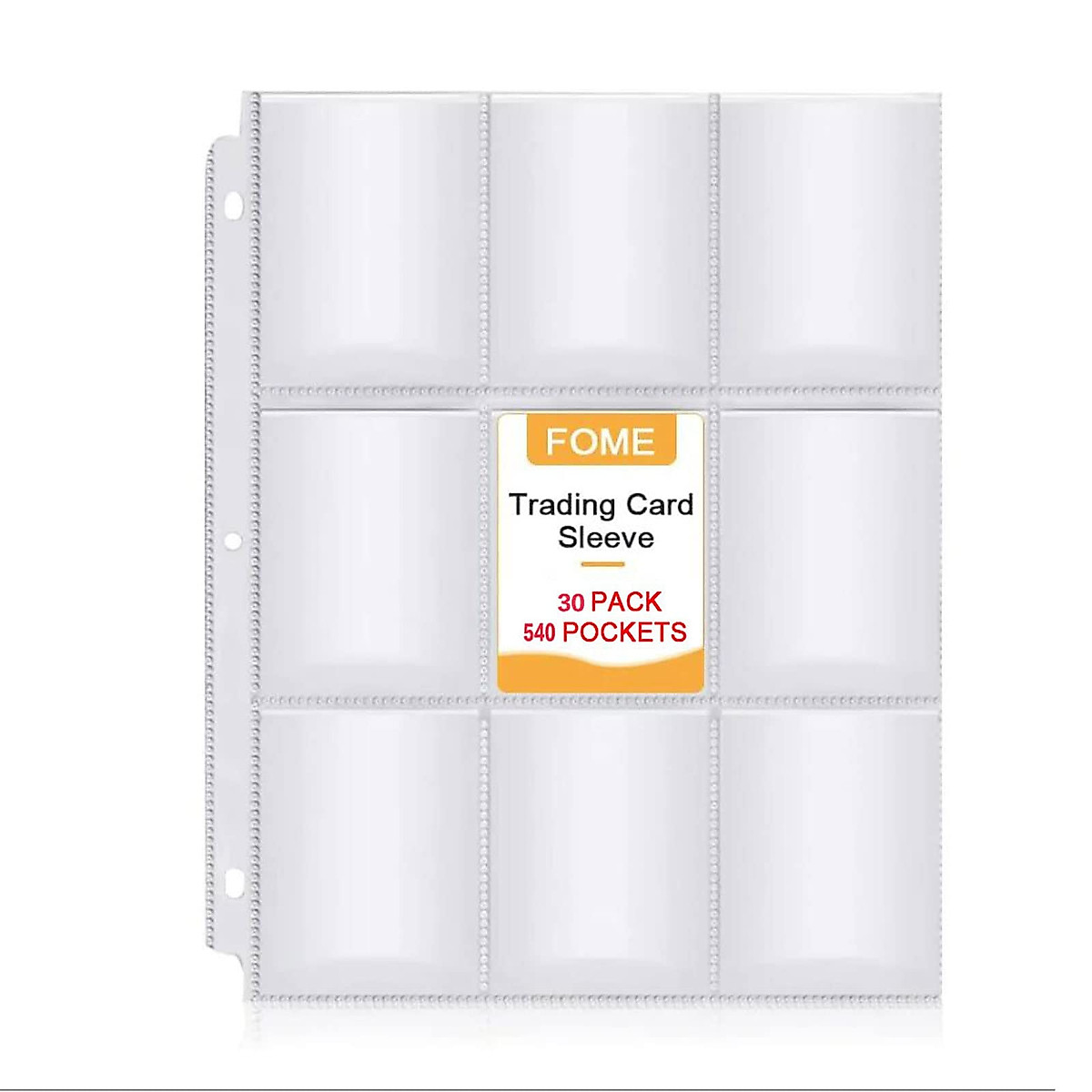 540 Pockets Baseball Card Sleeves, FOME Double Side 9-Pocket Trading Card Sleeve Page Protector 3 Holes Game Card Sleeves Fit 3 Ring Binder for Trading Baseball Game Business Cards 30 Pages