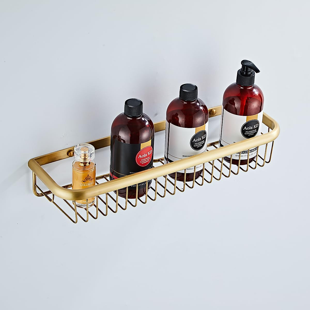 Antique Brass Bathroom Shelf Shower Organizer Caddy Wall Mounted Shampoo Holder Basket