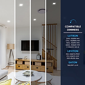 LUXRITE 6 Inch Square LED Recessed Ceiling Light with Junction Box, 18W, 5CCT Selectable 2700K/3000K/3500K/4000K/5000K, 1800LM High Brightness, Dimmable Canless Downlight, Wet Rated, ETL (6 Pack)