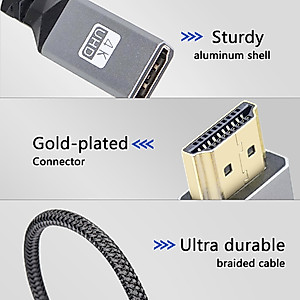 RIIEYOCA 90 Degree Right Angle UHD 4K HDMI Female to HDMI Male Braided Cable 0.59ft,18Gbps High Speed 2.0 Braided Cable, Supports 4K@60Hz,1080p,ARC,3D,for Blu-ray Players,DVRs,HDTV,Roku Ultra(2pack)