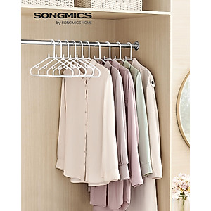 SONGMICS Plastic Hangers 50 Pack, Space-Saving Clothes Hangers, Lightweight Hangers, for Pants, Coats, Dresses, White UCRP009W50