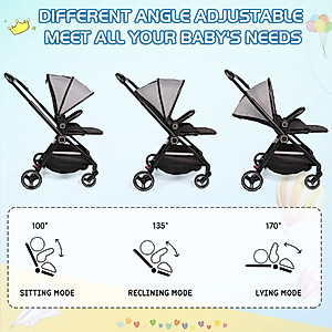 COLOR TREE Baby Stroller Lightweight Stroller for Babies and Toddlers Travel Stroller with Reversible Handle & Reclining Seat, Compact Fold, Grey