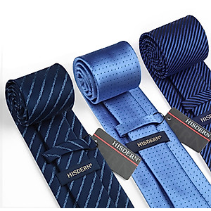 HISDERN Lot 3 PCS Ties for Men Business Ties and Pocket Square Sets with present Box Classic Silk Tie Collection & Handkerchief