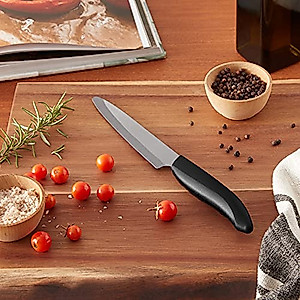 Kyocera Advanced Ceramic Revolution Series 5-inch Micro Serrated Tomato, Utility Knife, Black Blade