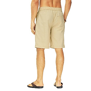 Janmid Men's Linen Shorts Casual Elastic Waist Drawstring Summer Beach Shorts Light Khaki M