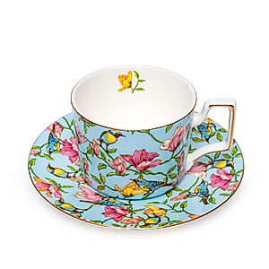 9 Ounces Teacup and Saucers Set Vintage Floral Tea Cups Set Bone China TeaCups Coffee Tea Cup for Tea Party Women Mom (blue)
