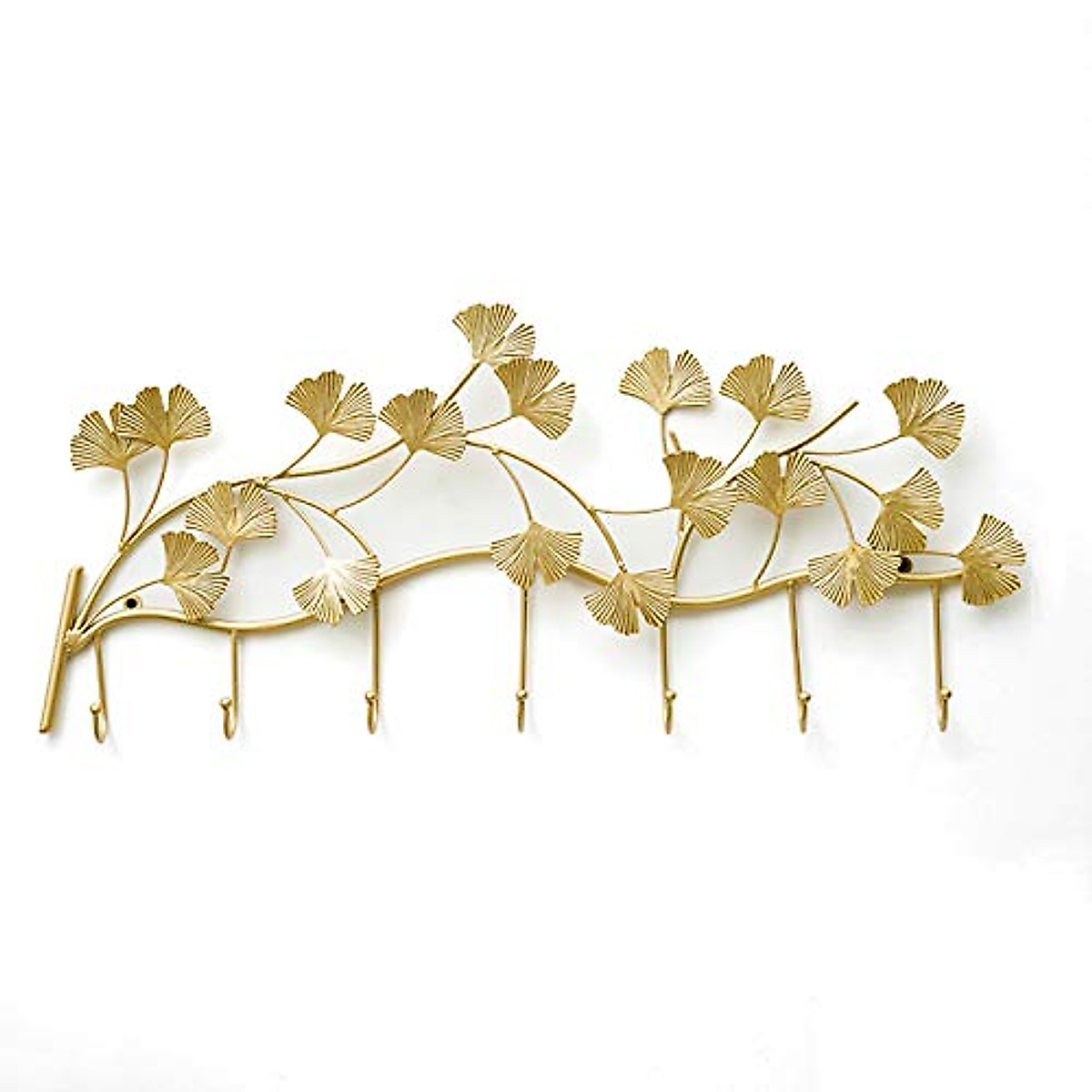 JWZQ Coat Hooks for Wall Mounted, 1x Iron Hook Coat Rack, Ginkgo Biloba Gold Coat Hooks, for Clothes, Hats, Robes, Purse, Towels, 5/7 Hook