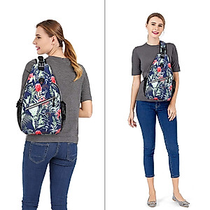 MOSISO Sling Backpack,Travel Hiking Daypack Pattern Rope Crossbody Shoulder Bag, Navy Blue Base Tulip