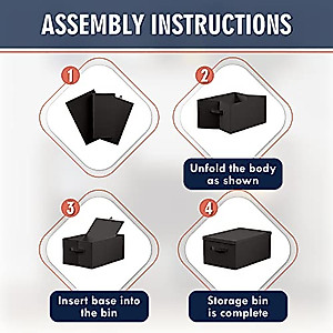 Ornavo Home Foldable Collapsible Large Storage Box Bins Fabric Shelf Basket Organizer with Handles and Lid - Set of 3 - 15 x 10 x 9 - Black