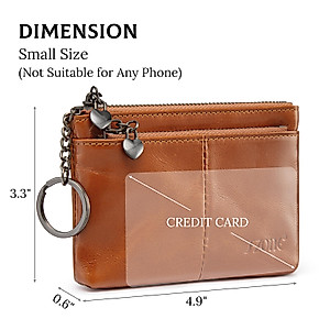 S-ZONE Genuine Leather Coin Purse Women Small Change Wallet Pouch Card Holder with Keychain Gift Box