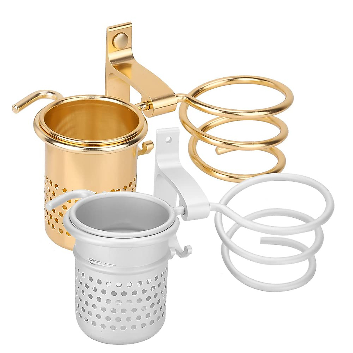 TOPINCN Hair Dryer Holder with Aluminum Storage Holder Wall Mount Hair Dryer Holder Wall Phone Holder with Fixing Screws for Hair Dryer, Hair Straightener(Gold)