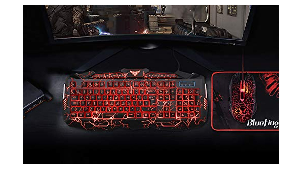 BlueFinger Gaming Keyboard Mouse Set with RGB Backlit - Wired USB Combo