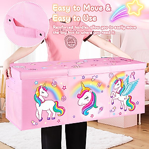 Mabahoo Extra Large Toy Chest, Collapsible Sturdy Toy Storage Organizer with Lids, 40"X14"X16" Large Kids Toy Box Chest, Kids Storage Boxes Bins Baskets for Girls, Boys, Kids, Nursery, Playroom, Pink