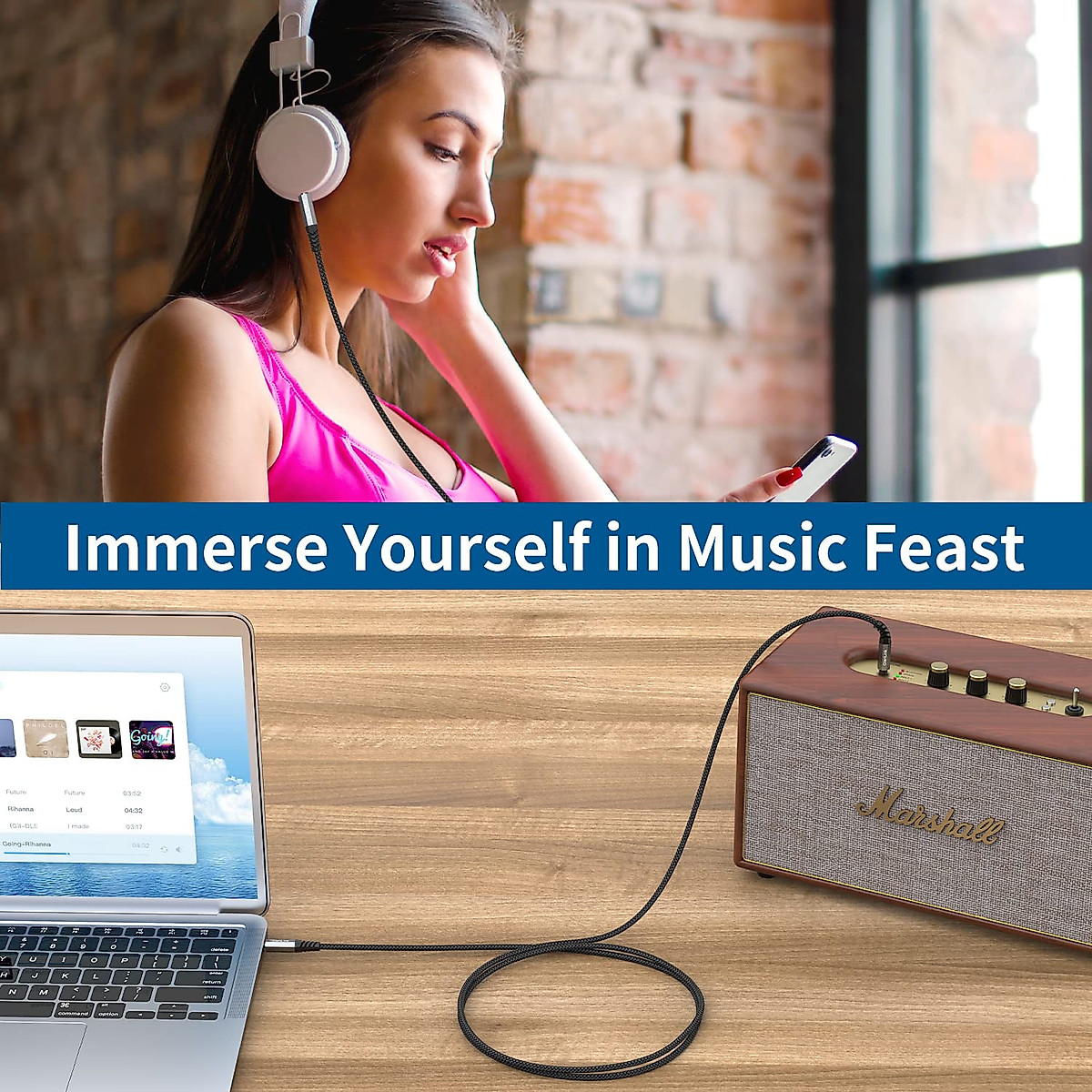 2 Pack AUX Cable,Auxiliary Cable（3.3ft/1m, Hi-Fi Sound）3.5mm TRS Auxiliary Audio Cable Nylon Braided Aux Cord Compatible with Car,Home Stereos,Speaker,iPod iPad,Headphones,Sony,Echo Dot,Beats (Grey)