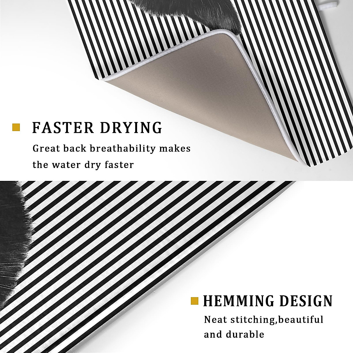 Black Cat Dish Drying Mat Classic Striped Dishes Pad Hanging Drainer Rack Mats Absorbent Fast Dry Kitchen Accessories 18 x 24 inch