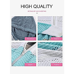 Acelitt Womens Casual Lightweight Long Sleeve Zip up Zipper Striped Knit Sweaters Hoodies Sweatshirts Pullover Jackets Large Sky Blue