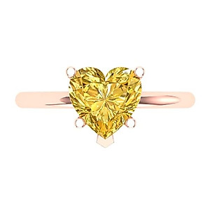 Clara Pucci 2.0 ct Heart Cut Solitaire Canary Yellow Simulated Diamond Bridal Designer Anniversary Engagement Ring Real 14k Rose Gold