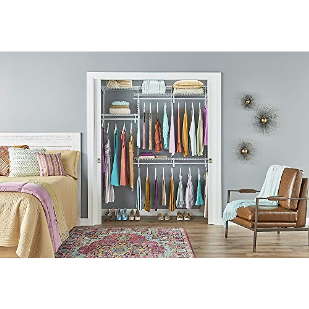 ClosetMaid ShelfTrack Wire Closet Organizer System, Adjustable from 4 to 6 Ft., With Shelves, Clothes Rods, Hardware, Durable Steel, White