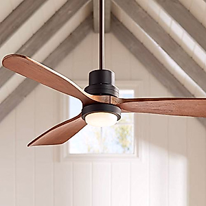 Casa Vieja 52" Casa Delta-Wing Modern 3 Blade Indoor Outdoor Ceiling Fan with LED Light Remote Control Solid Wood Oil Rubbed Bronze Damp Rated for Patio Exterior House Porch Gazebo Garage