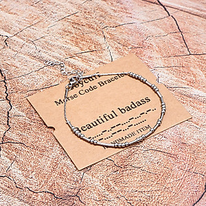 JoycuFF Morse Code Bracelets for Best Friend Coworker Sister Funny Birthday Christmas Gifts for Women Fashion Handmade Silk Wrap Adjustable