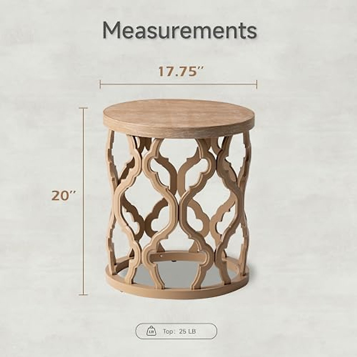 COZAYH Farmhouse End Table, Distressed Wood Top Side Table with Curved Motif Frame Base for Boho, Rustic, Round, Natural