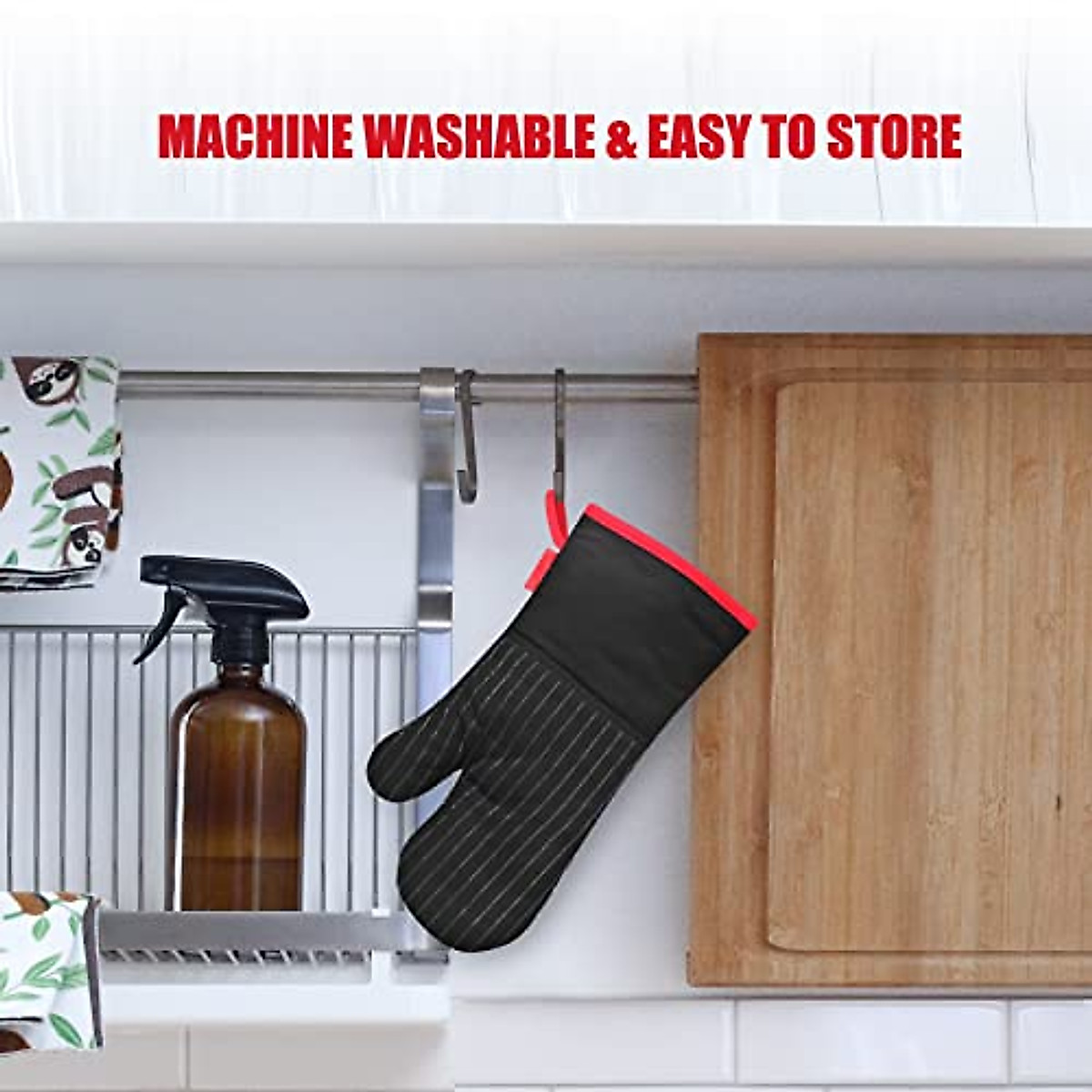 AORESAC Oven Mitts and Pot Holders Set, 500°F Heat Resistance and Flexible Oven Gloves for Kitchen Cooking, Non-Slip Silicone Surface and Soft Quilted Liner, 4 Pieces Set, 13 Inches