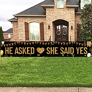Engagement Party Decorations Black and Gold He Asked She Said Yes Decorations Sign Wedding Engagement Banner