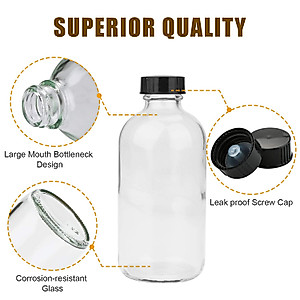 Maredash 8oz Clear Glass Bottles, 20 Pack Glass Storage Bottles with Black Lids (20 Labels, with Funnels, Droppers and Brush)