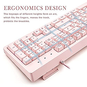 LIOURFE Keyboard with 7 Color LED Backlit, 104 Keys Quiet Wired Computer Keyboard for Office, Mechanical Feeling Gaming Keyboard for Windows Laptop PC Mac (Pink)
